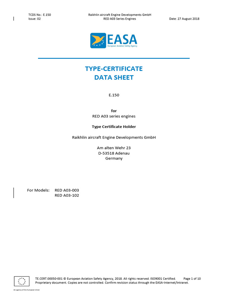 EASA Certificate. 2018 | PDF | Engines | Rotating Machines