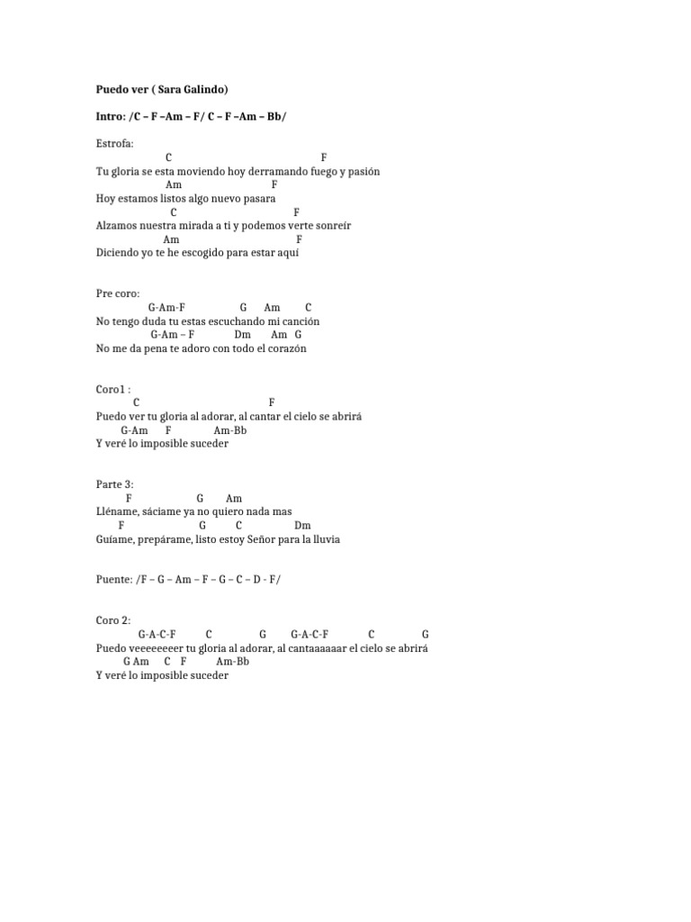 "Puedo Ver Tu Gloria: Letra y Acordes" | PDF