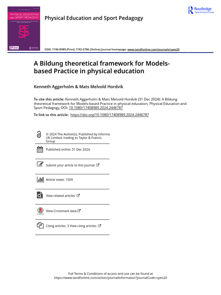 A Bildung Theoretical Framework For Models-Based Practice in Physical ...