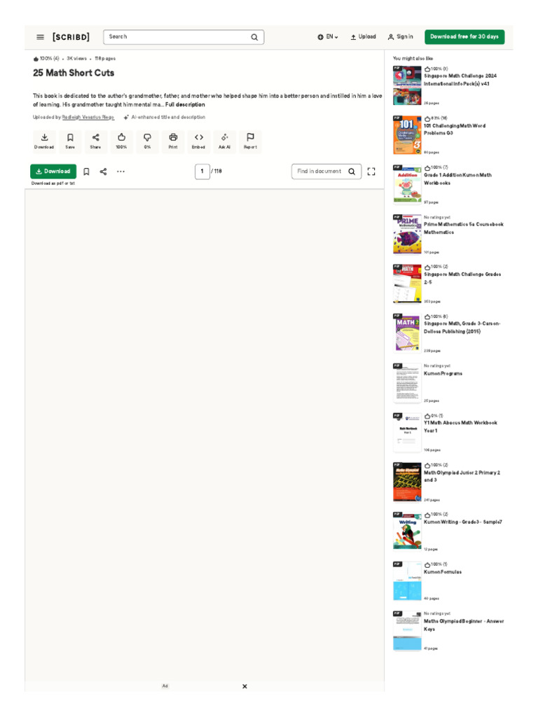 WWW Scribd Com Document 702647868 25 Math Short Cuts 1 | PDF | Mathematics