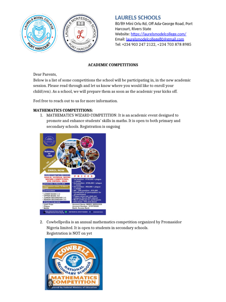 Competitions for Students 2025 | PDF
