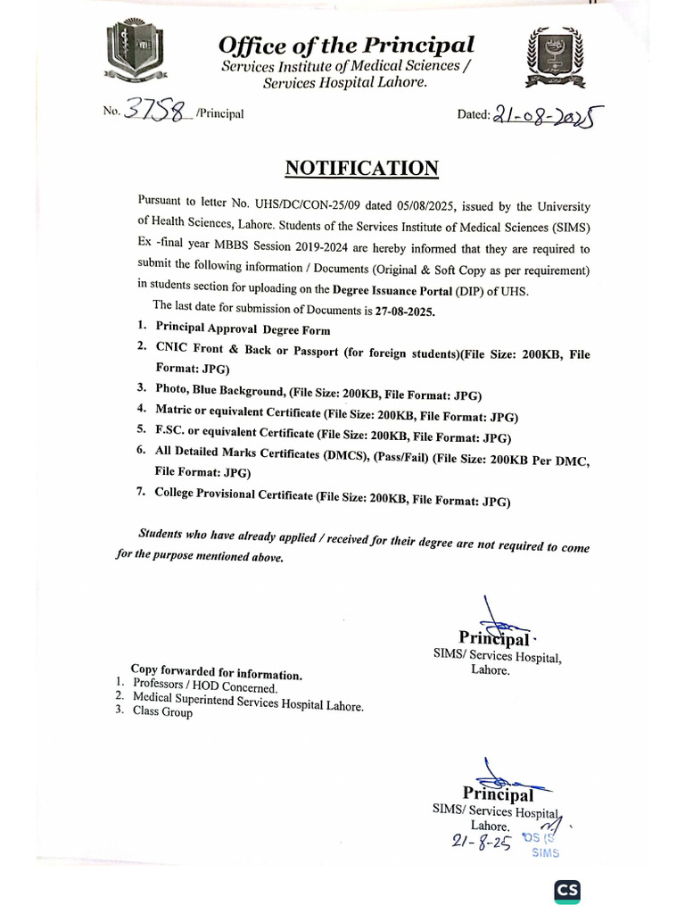 Notification (For MBBS Degree) | PDF