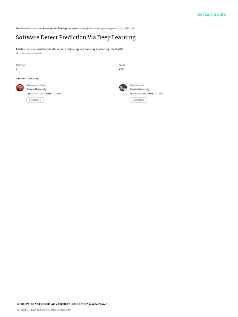 Software Defect Prediction Via Deep Learning | PDF | Machine Learning | Cross Validation ...