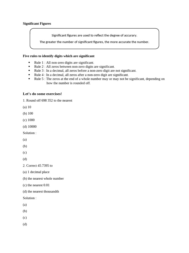 Significant Figures Exercises and Rules | PDF