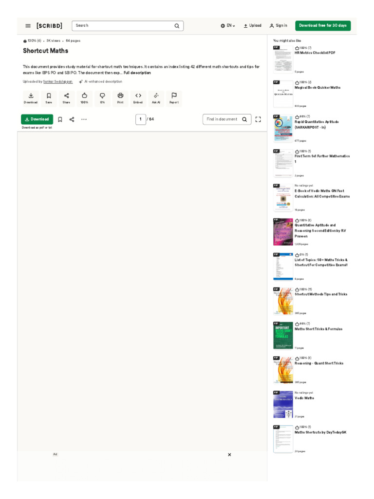 WWW Scribd Com Document 291065696 Shortcut Maths | PDF | Numbers ...