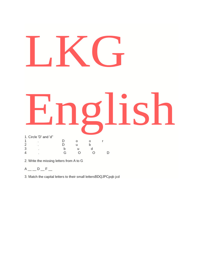LKG English Alphabet Activities Worksheet | PDF | Writing | Written ...