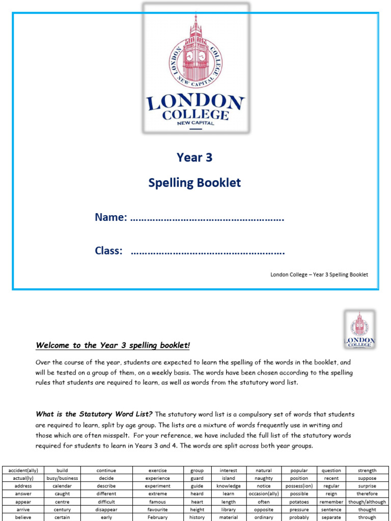 Year 3 Spelling Booklet Overview | PDF | Verb | Semantics