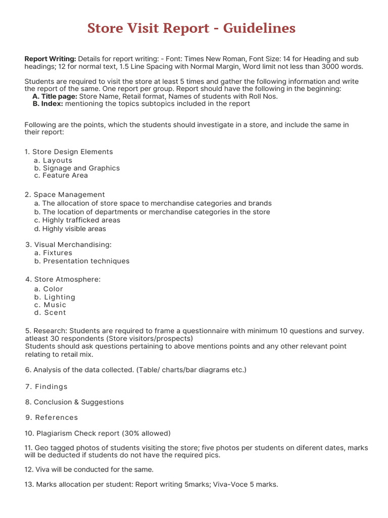 Store Visit Report Guidelines | PDF