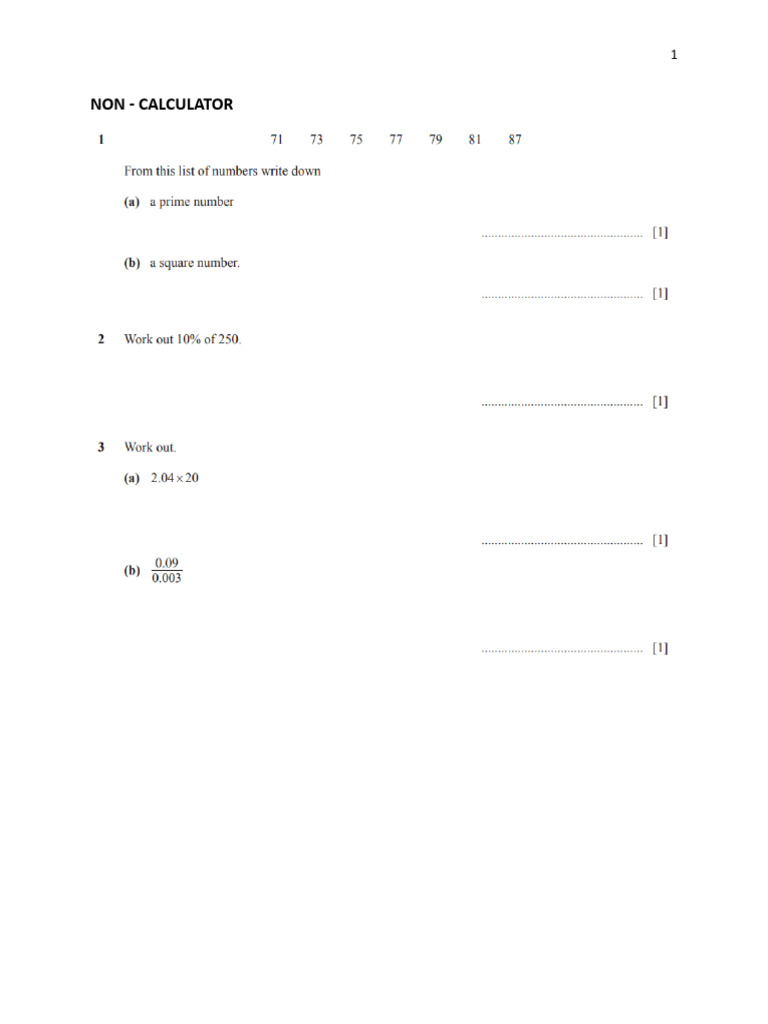 Year 10 Maths Calc and Non Calc Practise Mixed Topics FEB MAR 2023 ...