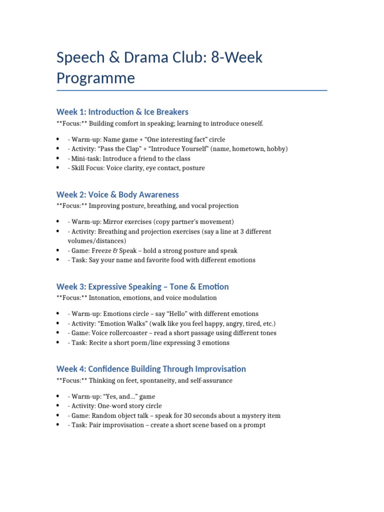 8-Week Speech & Drama Club Program | PDF | Human Communication