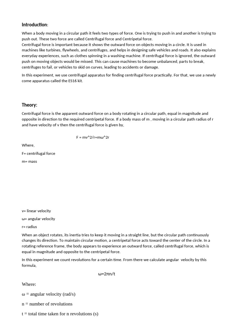 Centrifugal Force Experiment Analysis | PDF | Force | Physical Phenomena