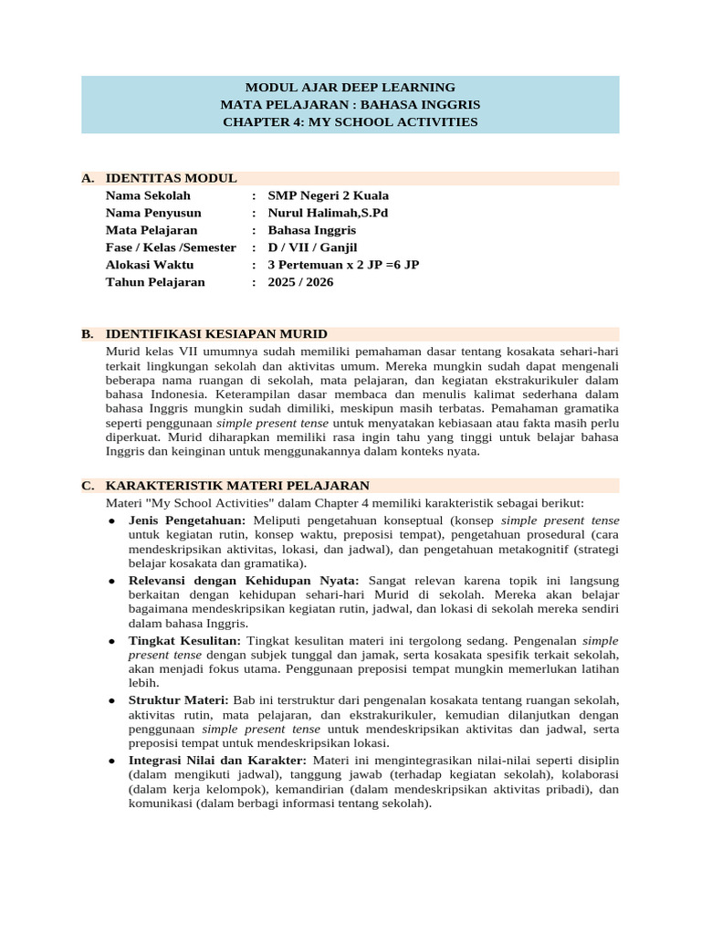 Modul Chapter 4 My School Activities | PDF