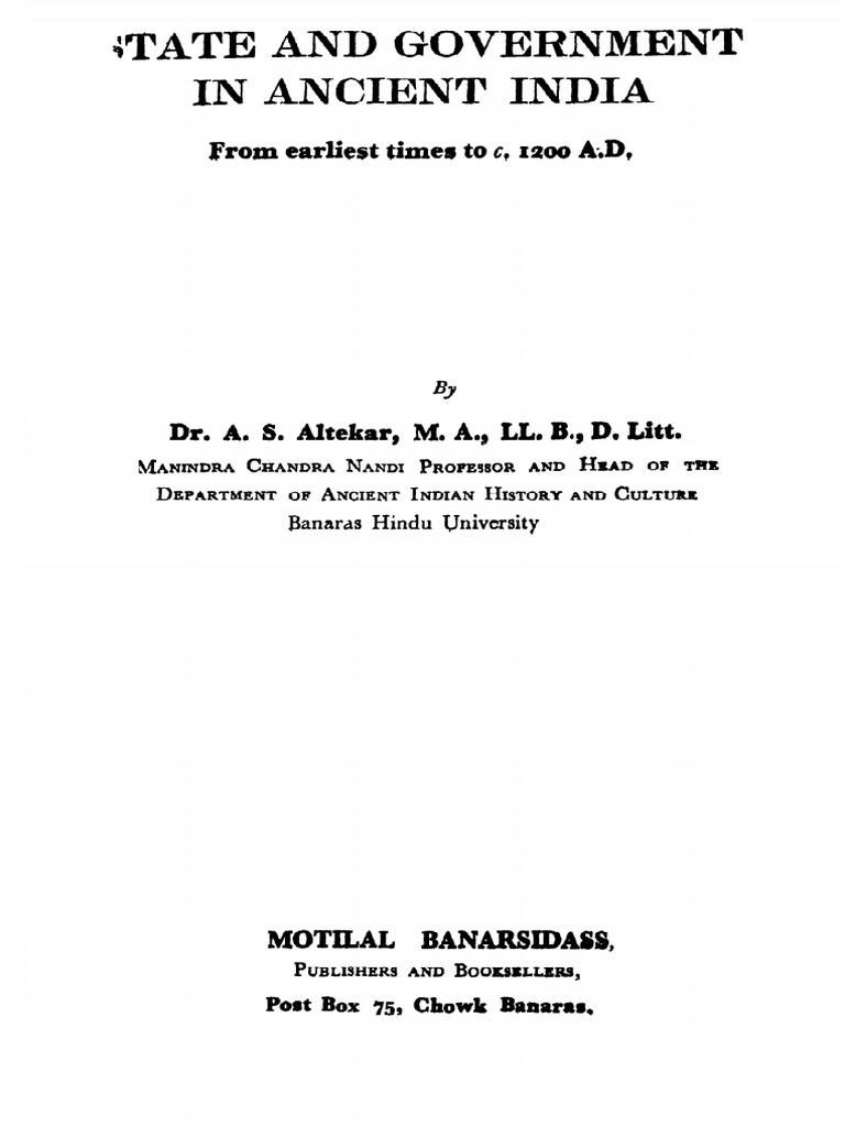 13-State & Government in Ancient India - A.S. Altekar | PDF