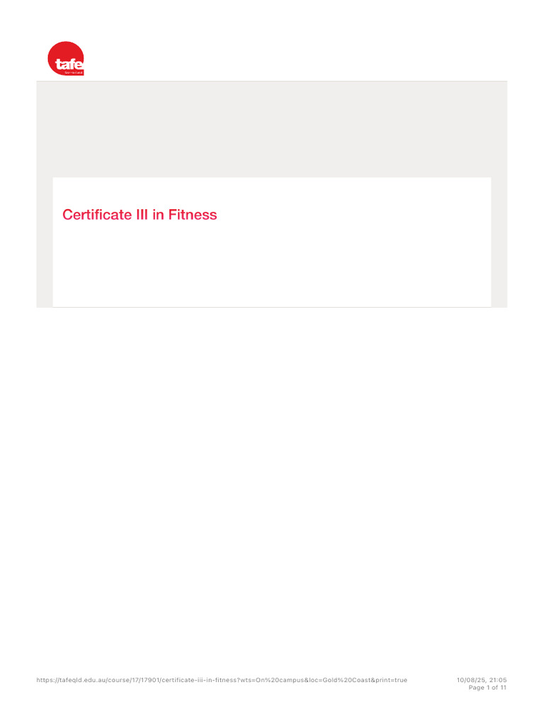 Certificate III in Fitness - SIS30321 - TAFE Queensland 2 | PDF