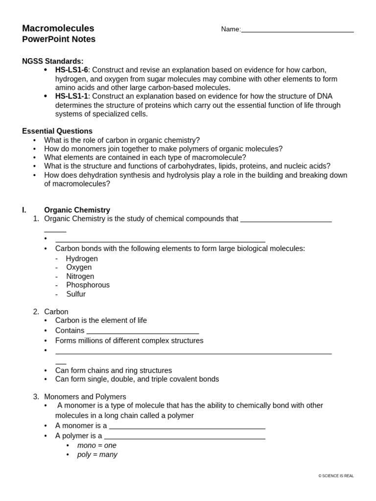 Editable Student Notes for Macromolecules PowerPoint | PDF ...