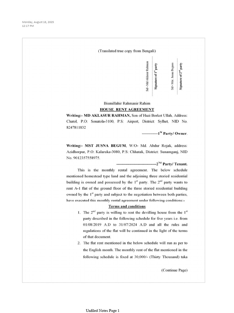 Translated Basa Bara Deed of Aklasur Rahman-3 | PDF
