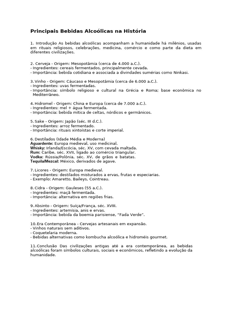 Bebidas Alcoólicas: História e Produção | PDF | Cerveja | Bebidas ...
