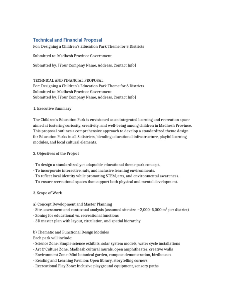 Children's Education Park Proposal | PDF