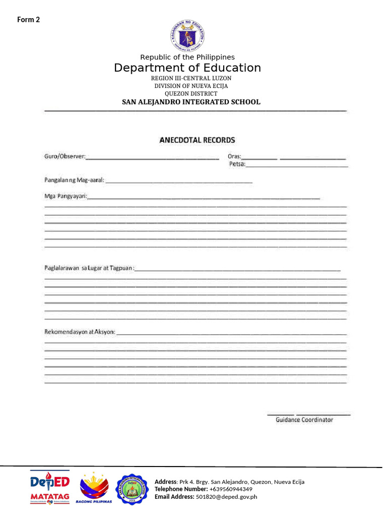 Form 2 - Anecdotal Report | PDF