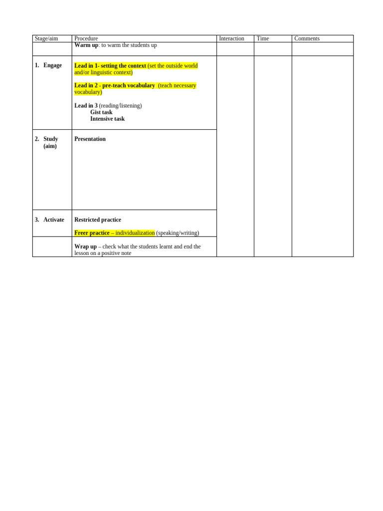 Lesson Plan Outline - Speaking and Writing | PDF