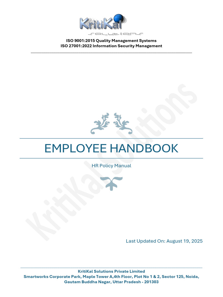 Employee Handbook - HR Policy Manual | PDF | Sexual Harassment ...