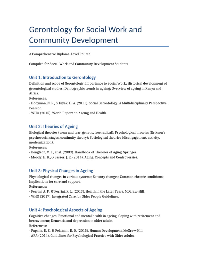 Gerontology Course Social Work | PDF | Ageing | Gerontology