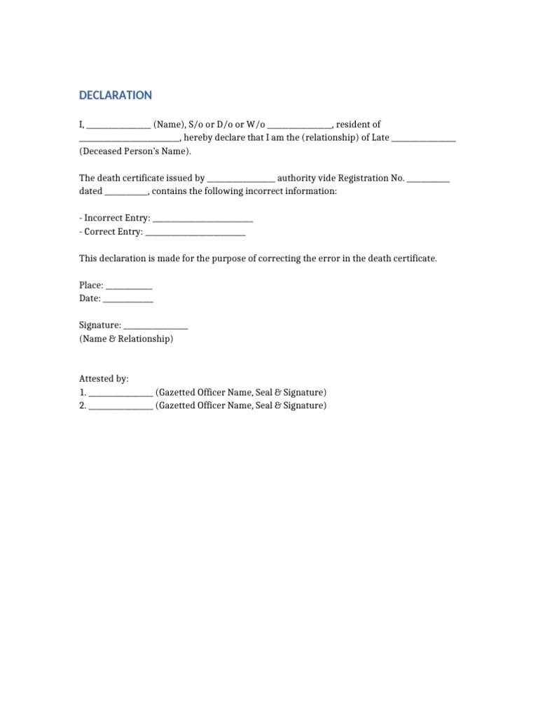 Parent Declaration for Birth Certificate | PDF