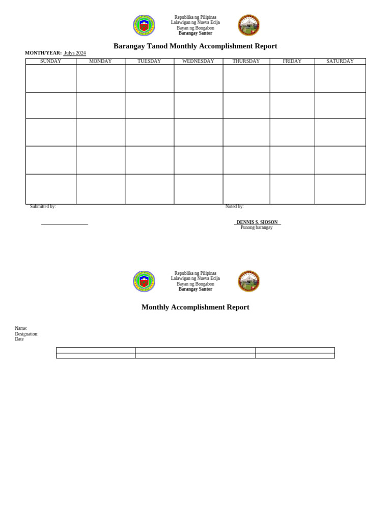 Barangay Tanod Accomplishment Report - July 2024 | PDF