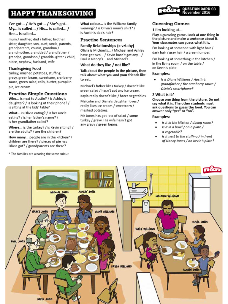 Thanksgiving Family and Food Vocabulary | PDF | Grandparent | Turkey Meat