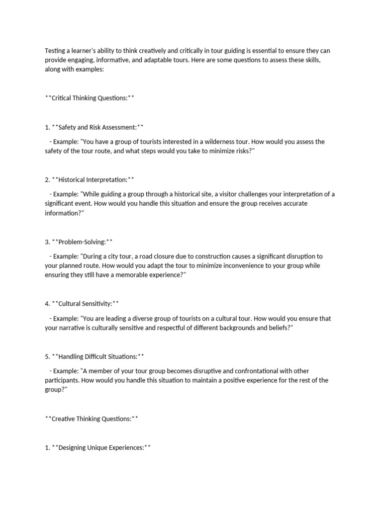Assessing Creative and Critical Thinking in Tour Guiding | PDF ...