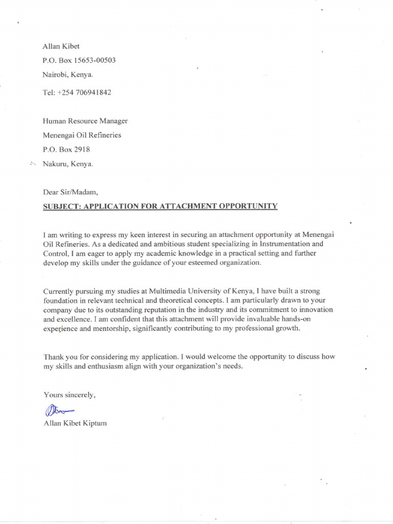 Allan Kiptum Application Letter | PDF