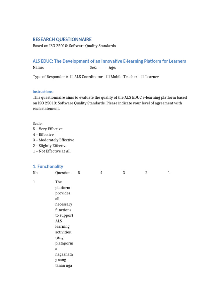 ALS Questionnaire | PDF