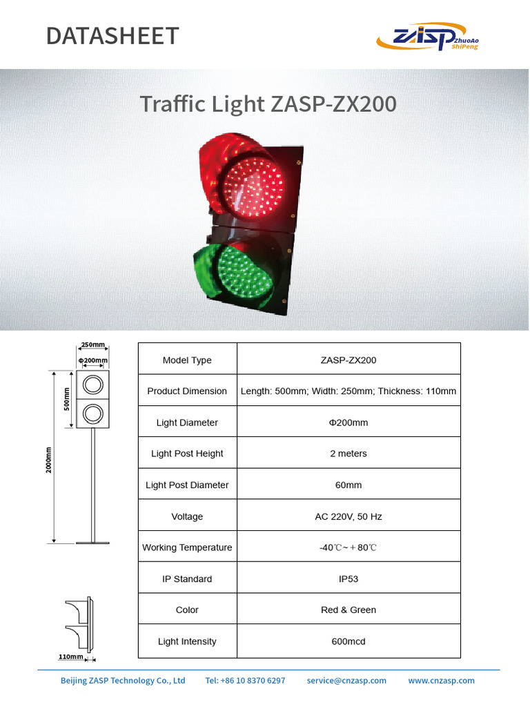 Traffic Light Data Sheet - ZASP - ZX200 | PDF