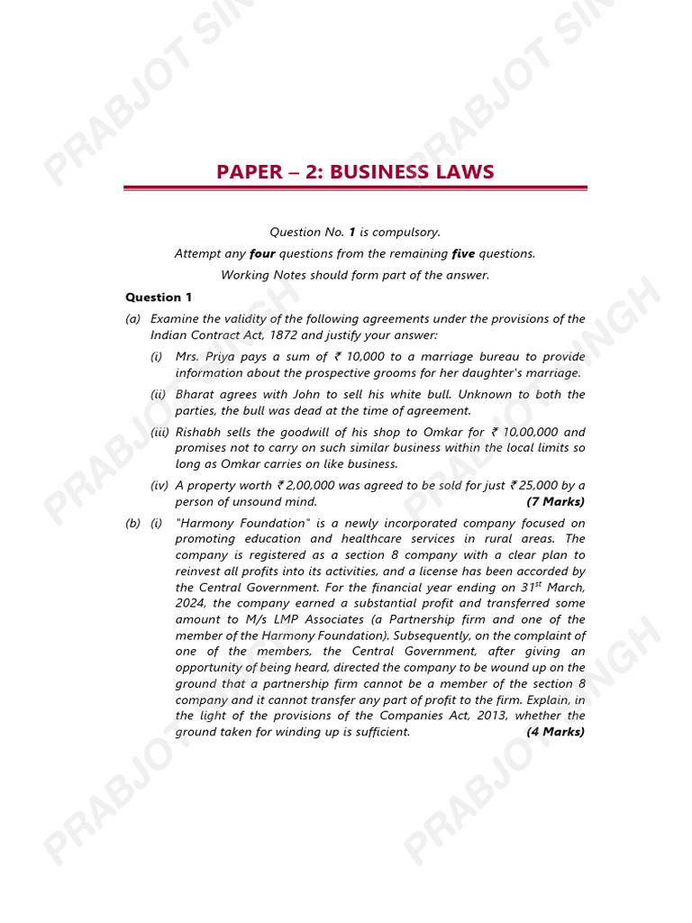 Paper 2 Business Laws (Pyqs) | PDF | Consideration | Supreme Courts