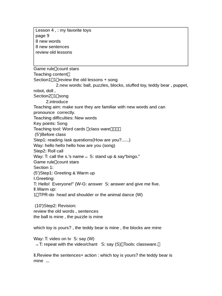 Love + English Student Book 2 Unit 1 Lesson 4 Lesson Plan | PDF