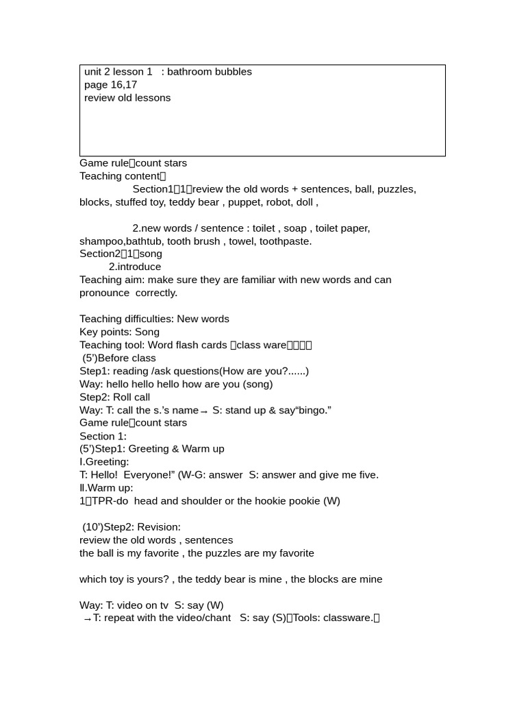 Love + English Student Book 2 Unit 2 Lesson 1 Lesson Plan | PDF