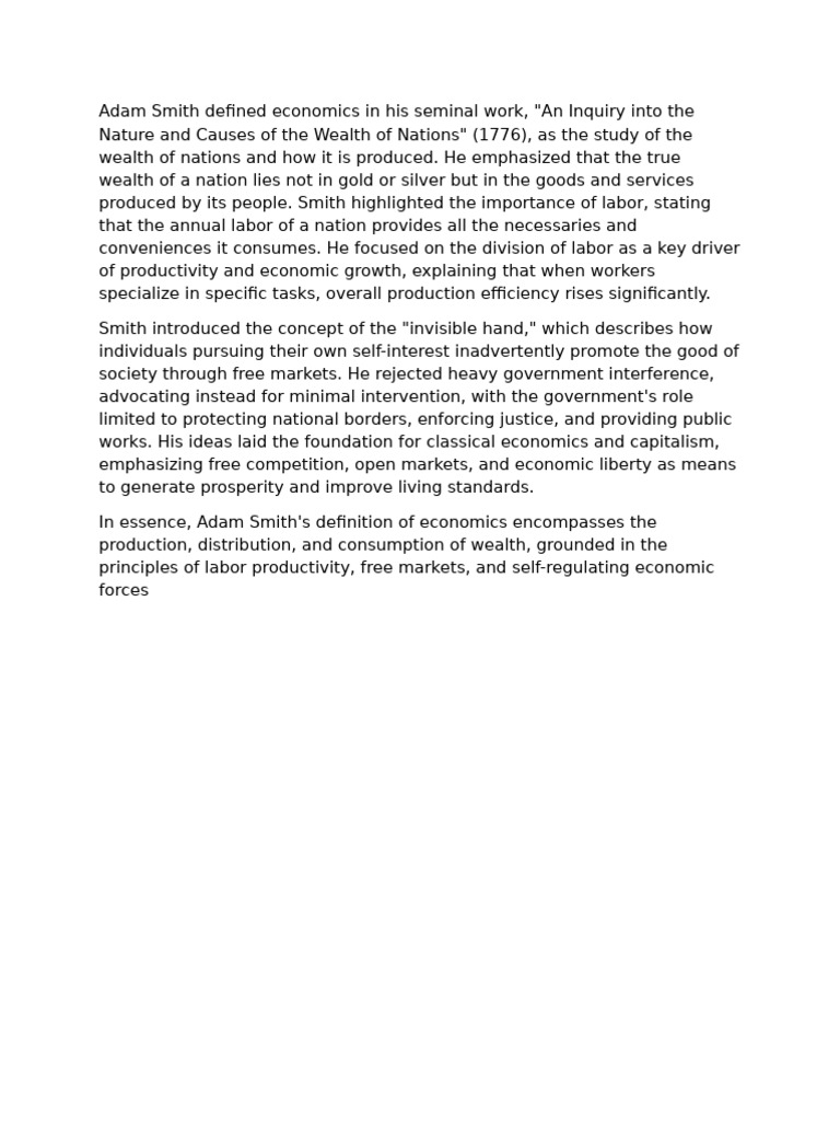 Adam Smith Defined Economics | PDF