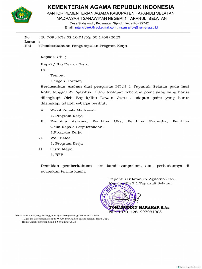Surat Pemberitahuan Program Kerja | PDF