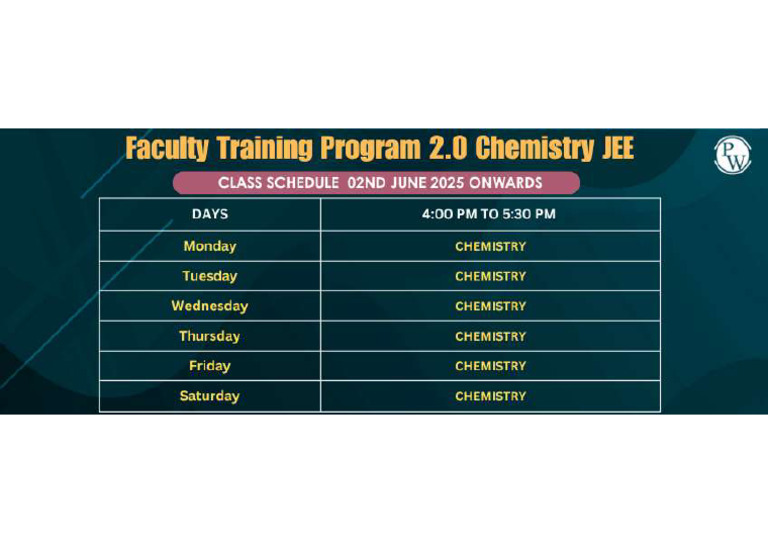 Class Schedule 02nd June Onwards - Faculty Training Program 2.0 ...