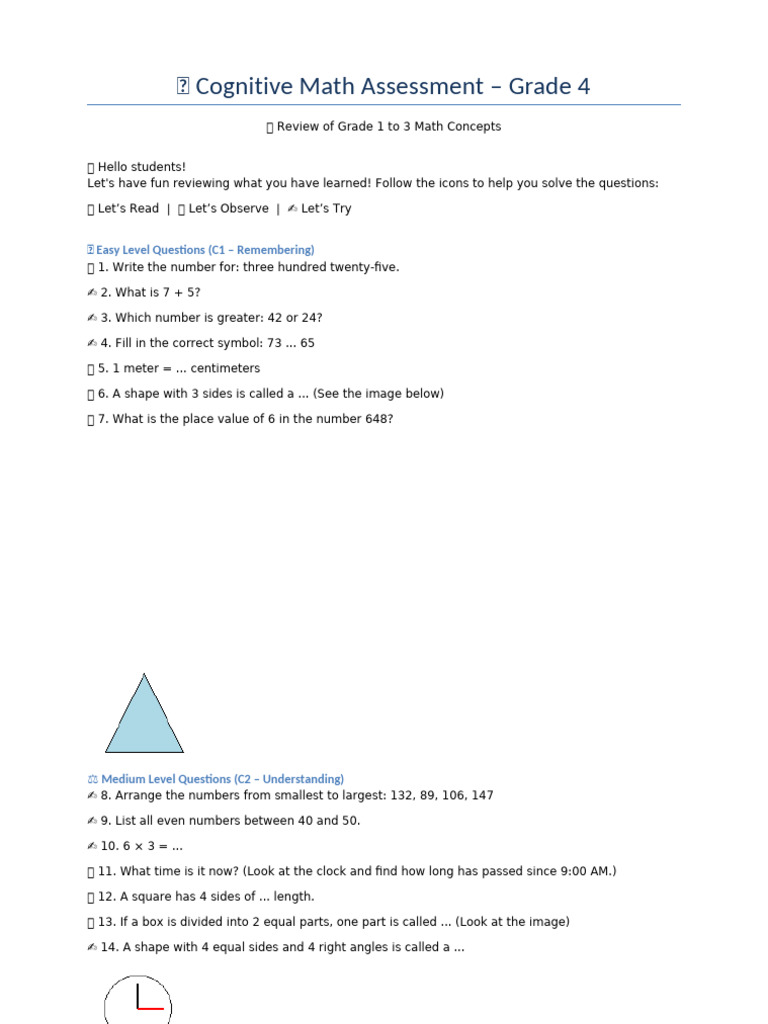 Grade4 Math Assessment Visual | PDF