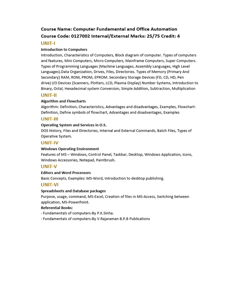 Computer Fundamentals Syllabus | PDF