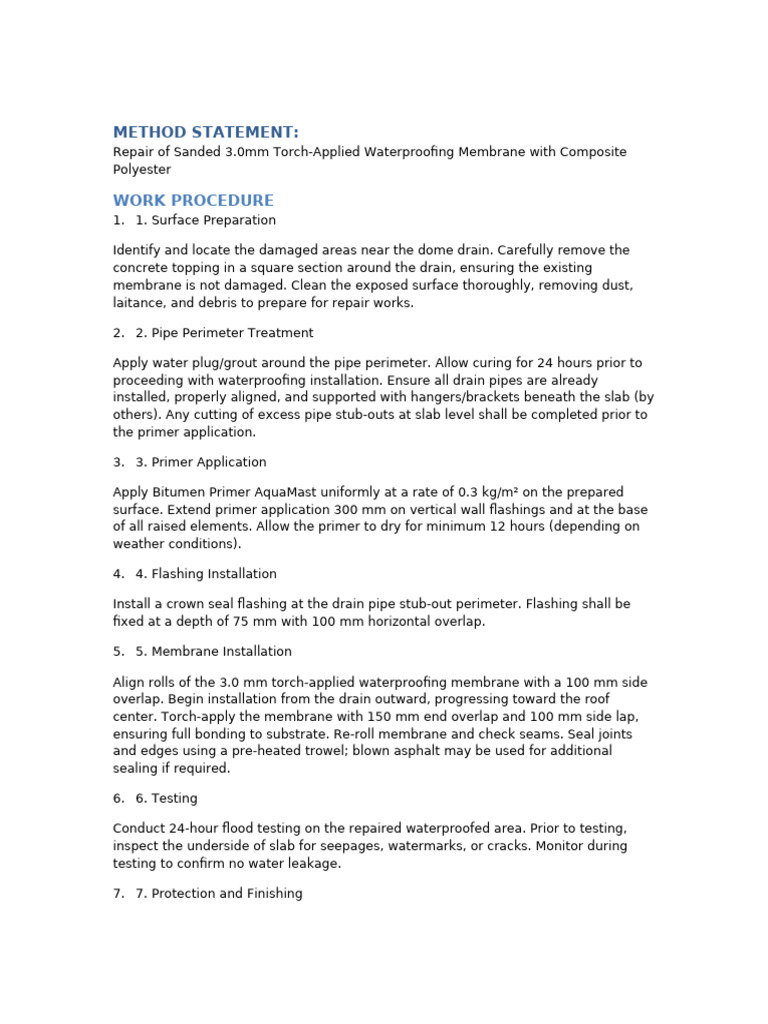 Torch-Applied Membrane Repair Method | PDF | Pipe (Fluid Conveyance ...