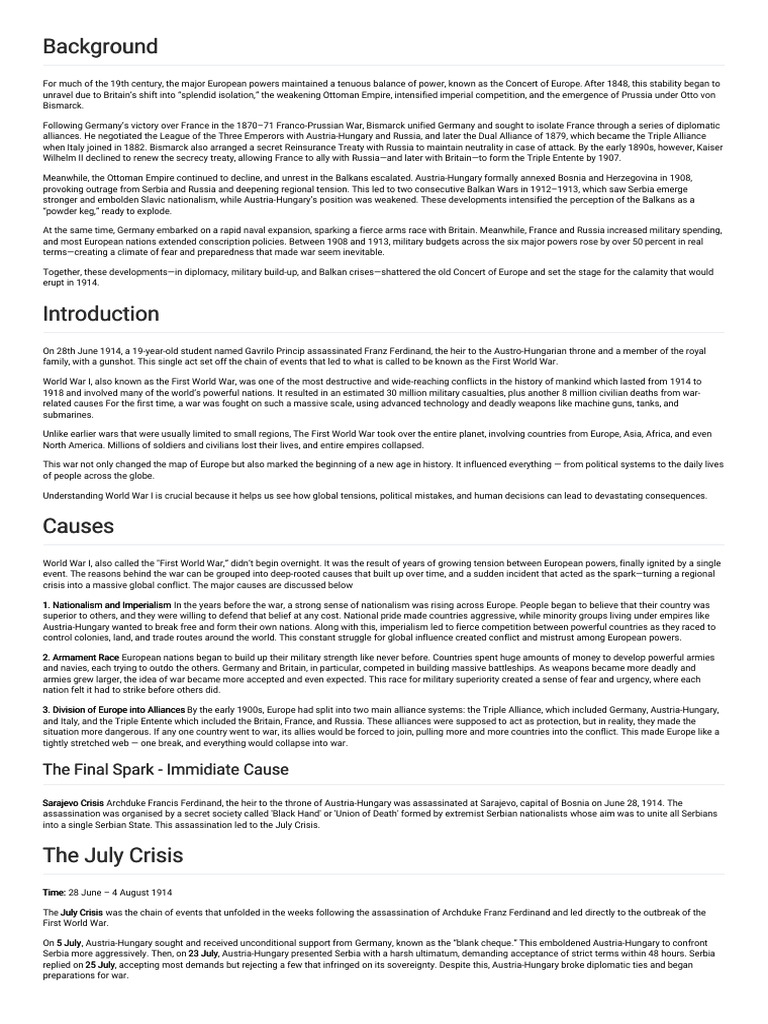Causes of World War I Explained | PDF | Western Front (World War I ...