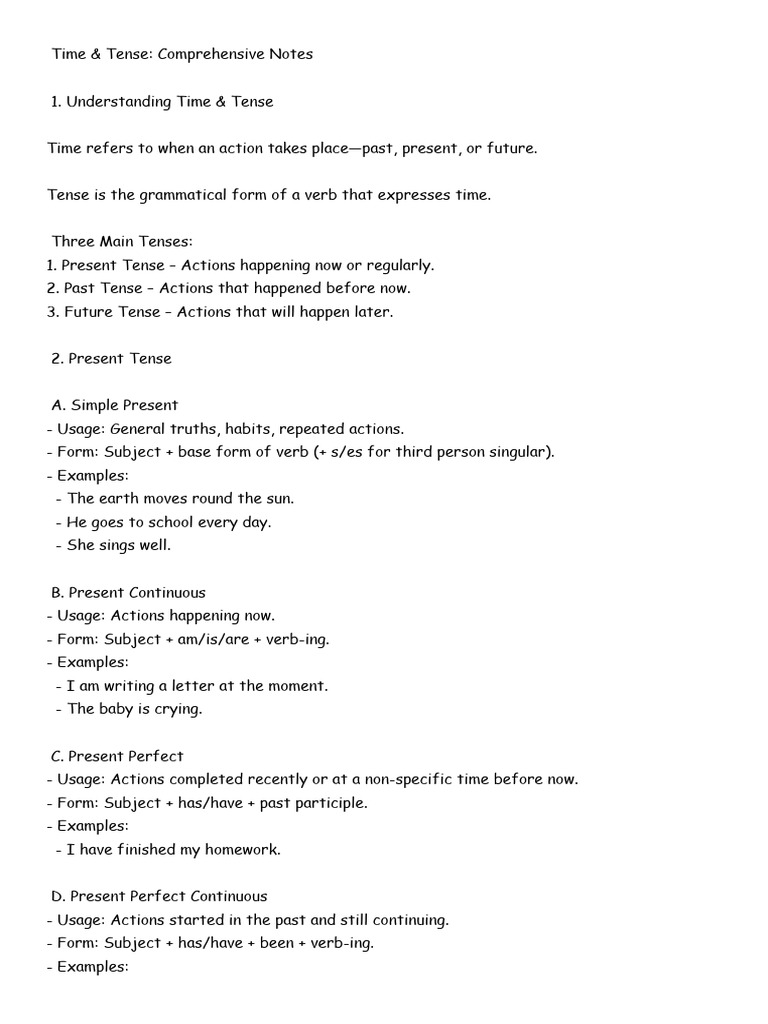 Time and Tense Overview Guide | PDF | Perfect (Grammar) | Grammatical Tense