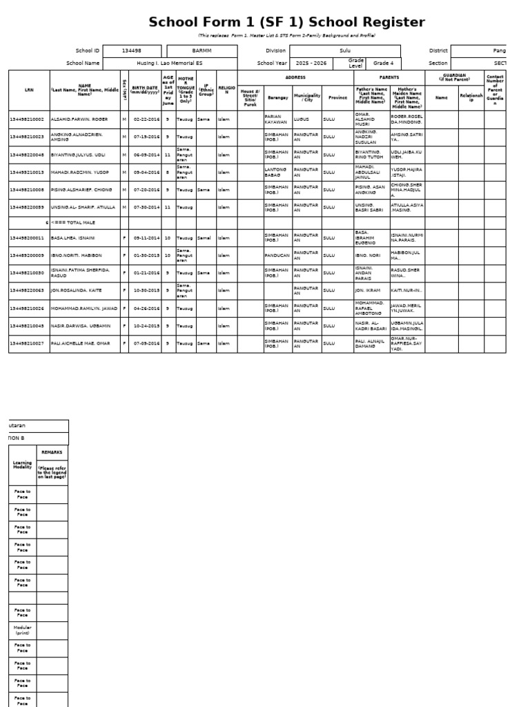 Sf1 - 2025 - Grade 4 - Section B | PDF | Mindanao