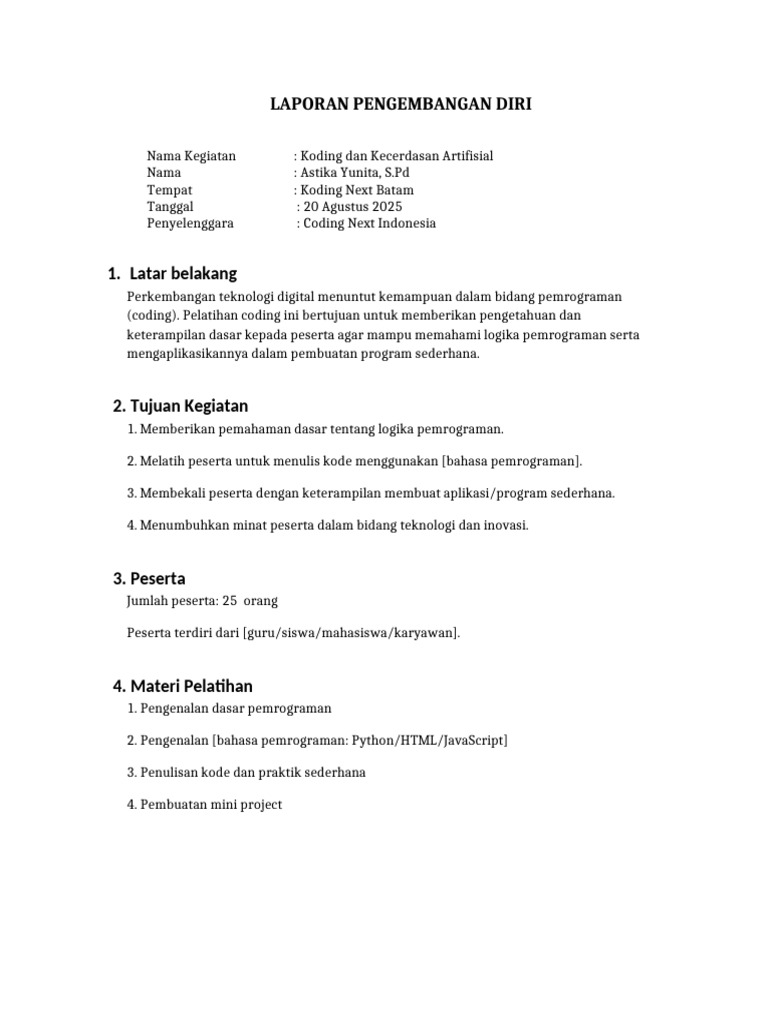 Laporan Pelatihan Coding Ojt 2 | PDF