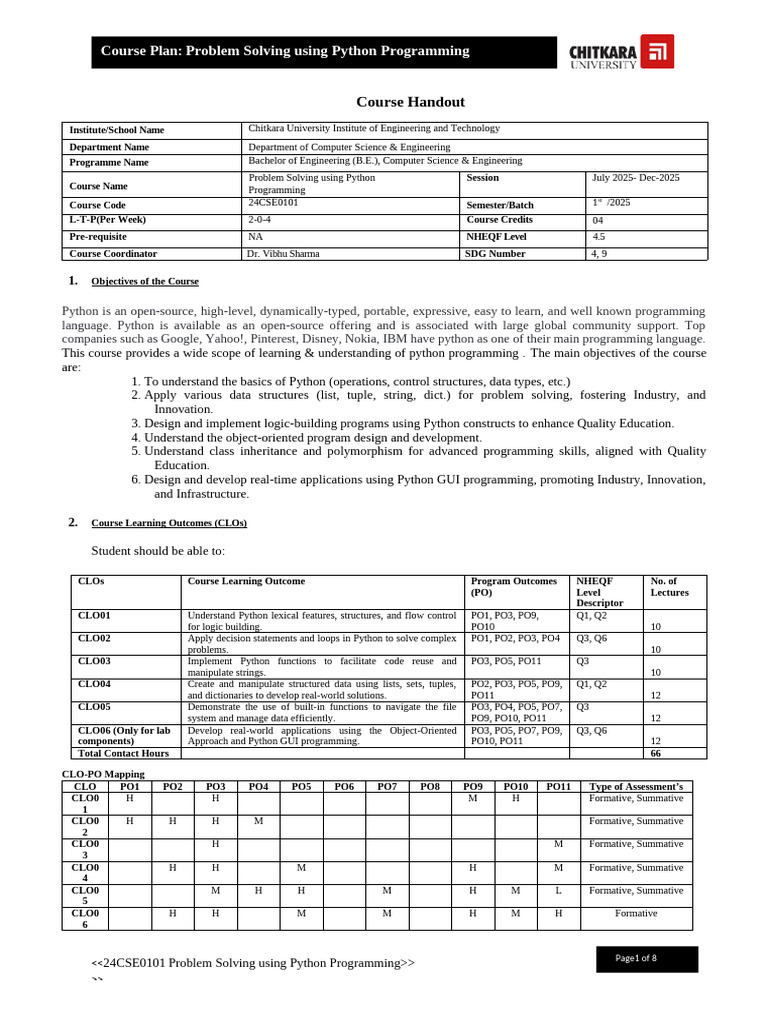 Python Problem Solving Course Plan | PDF | Control Flow | Python (Programming Language)
