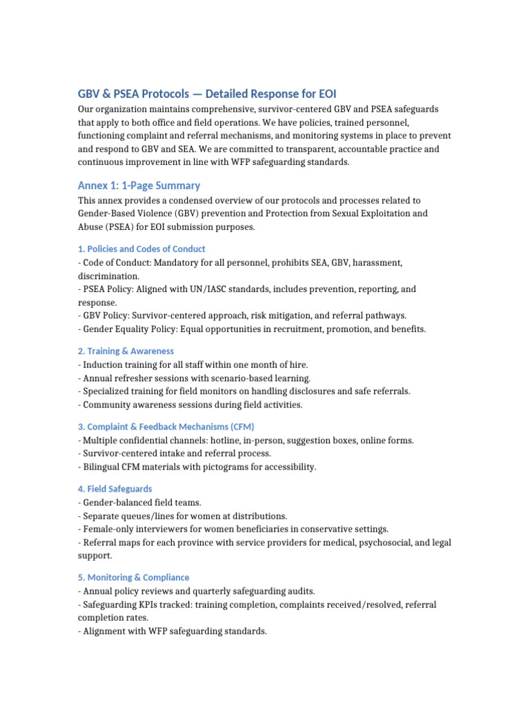 GBV and PSEA Safeguard Protocols | PDF