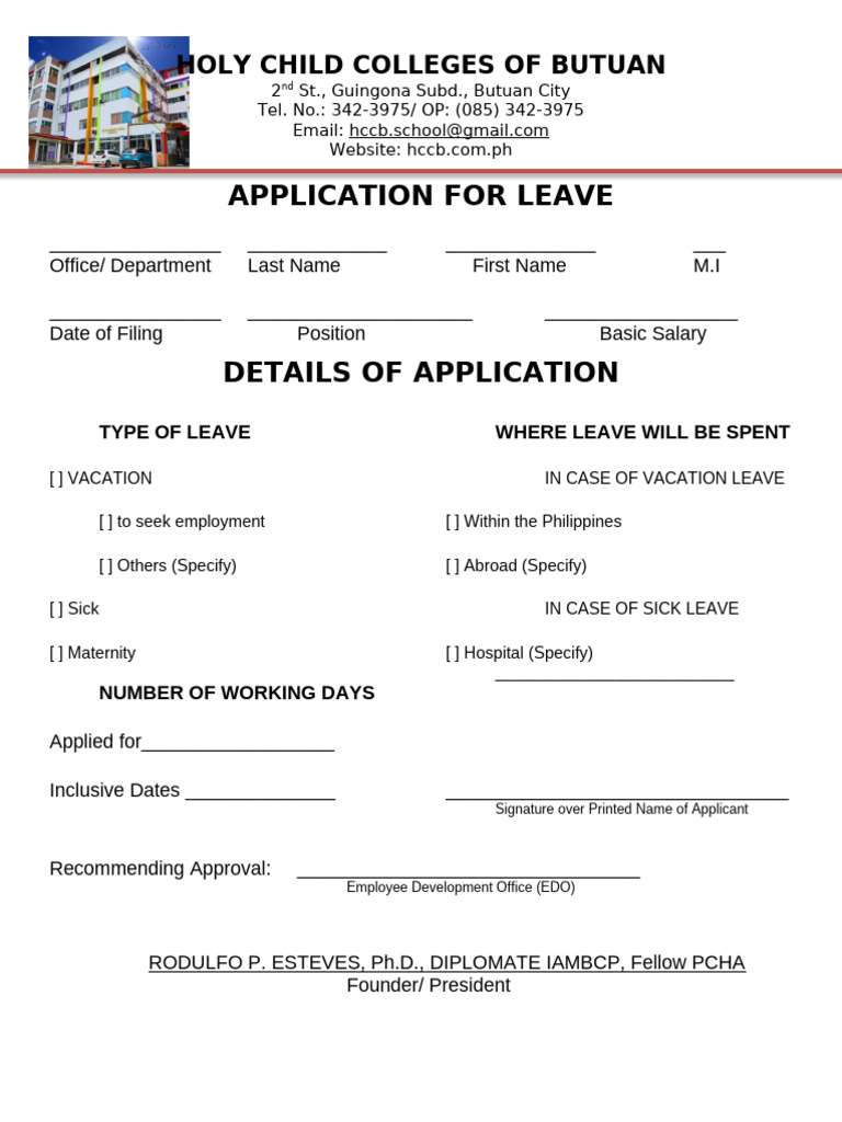 Holy Child Colleges Leave Application Form | PDF