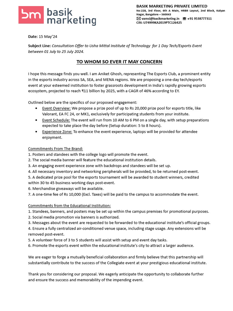 Usha Mittal Institute of Technology - Letter | PDF
